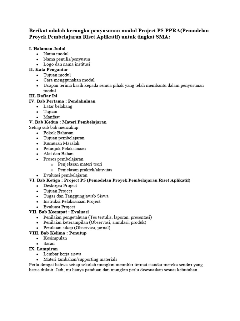 Berikut Adalah Kerangka Penyusunan Modul Project P5 | PDF