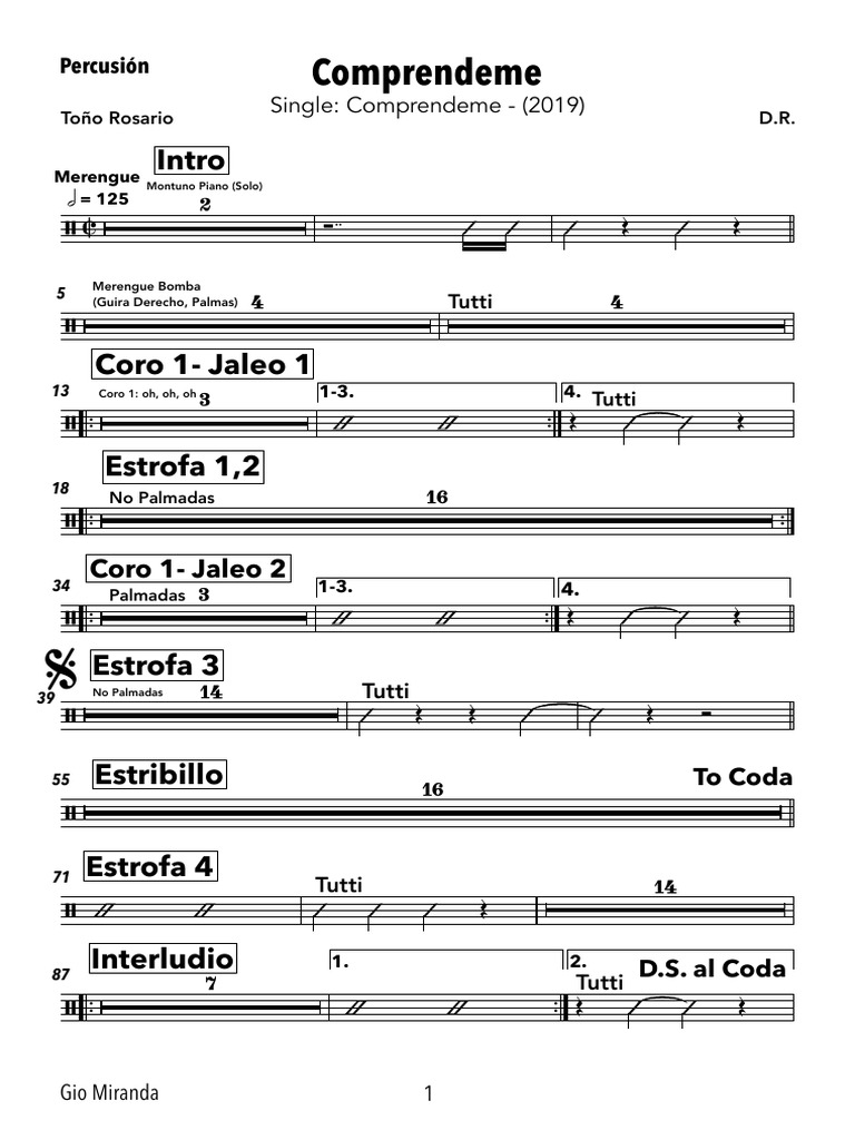 Comprendeme (Toño Rosario) - Percusión | PDF | Musica Popular