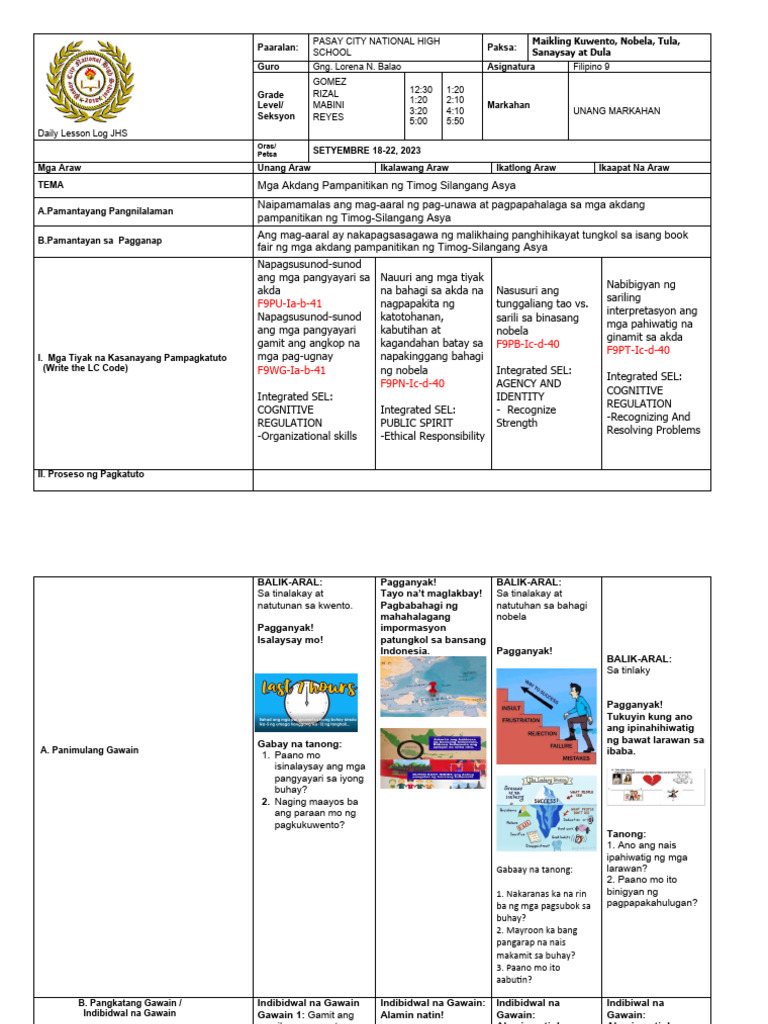 Daily Lesson Log g9 | PDF