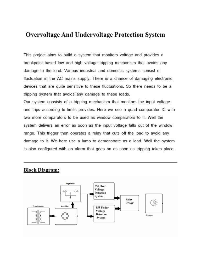 Overvoltage and Undervoltage Protection System: Block Diagram | PDF