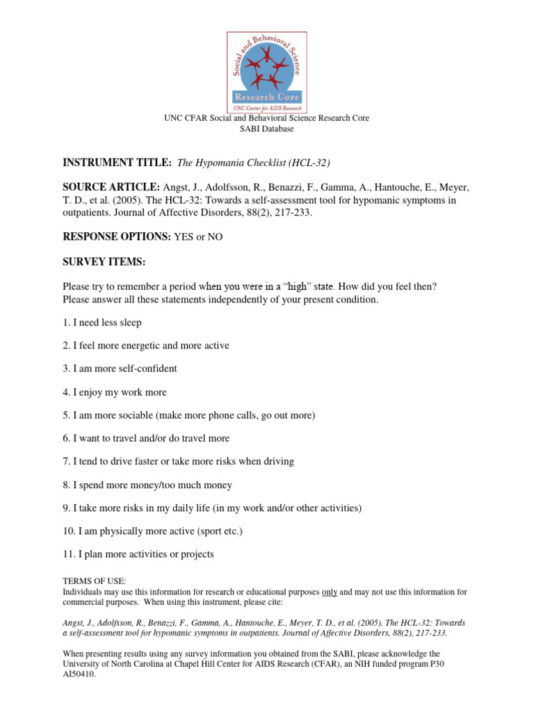Hypomania Checklist Angst | PDF | Human Diseases And Disorders | Emotions