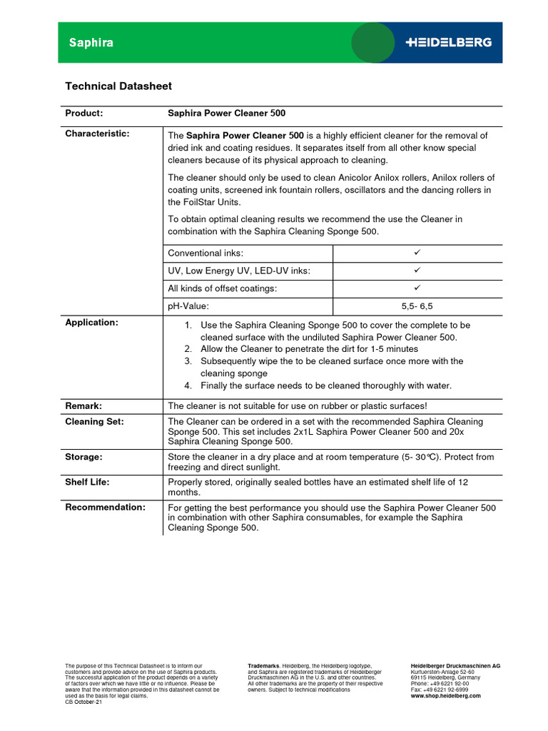 SaphiraPowerCleaner500 TDS | PDF | Materials | Physical Sciences
