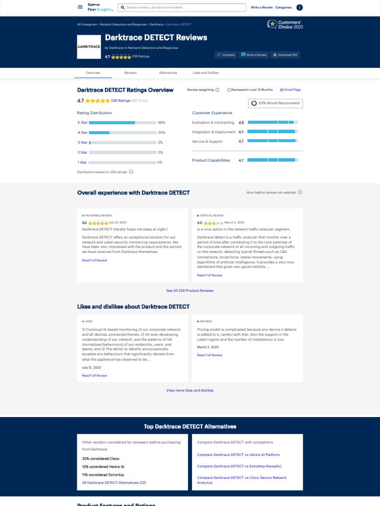 Detail Network Detection and Response Darktrace Darktrace DETECT Overview | PDF