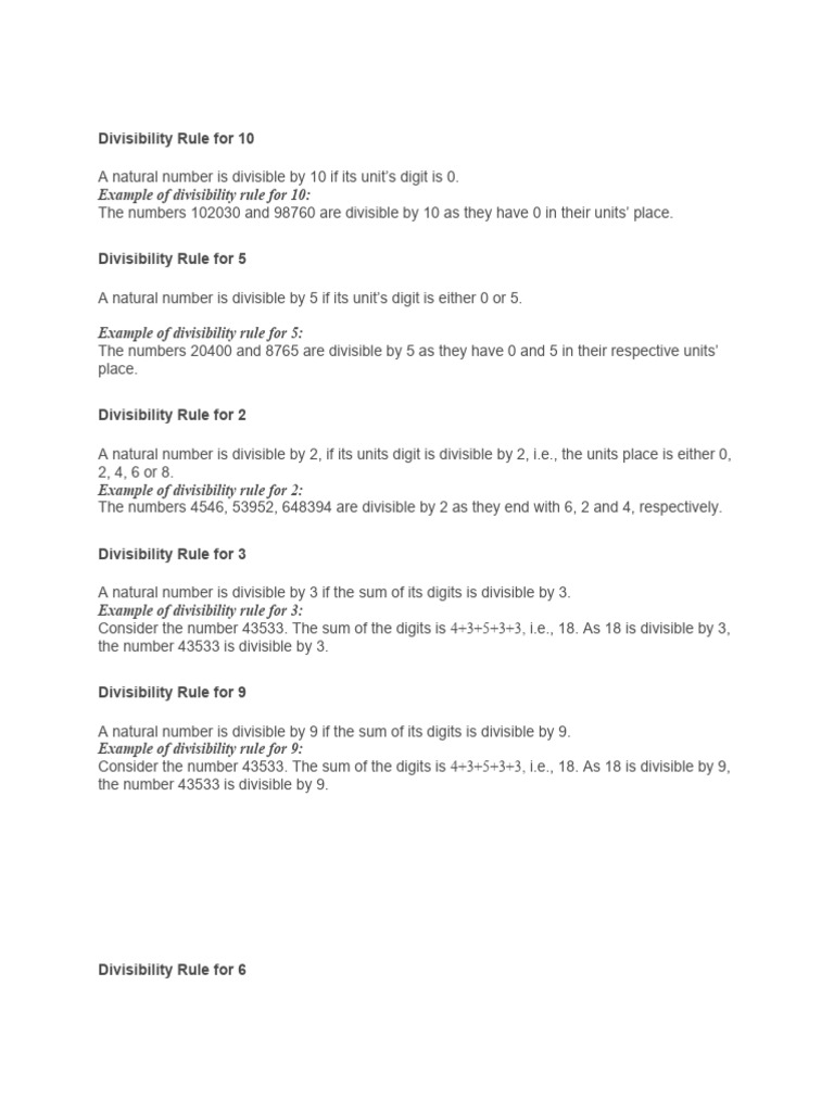 Divisibility Rule For 10 Pdf Number Theory Algebra