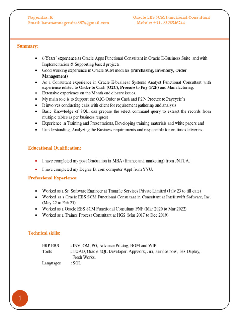 Oracle EBS SCM Consultant Profile | PDF | Oracle Corporation | Supply Chain Management