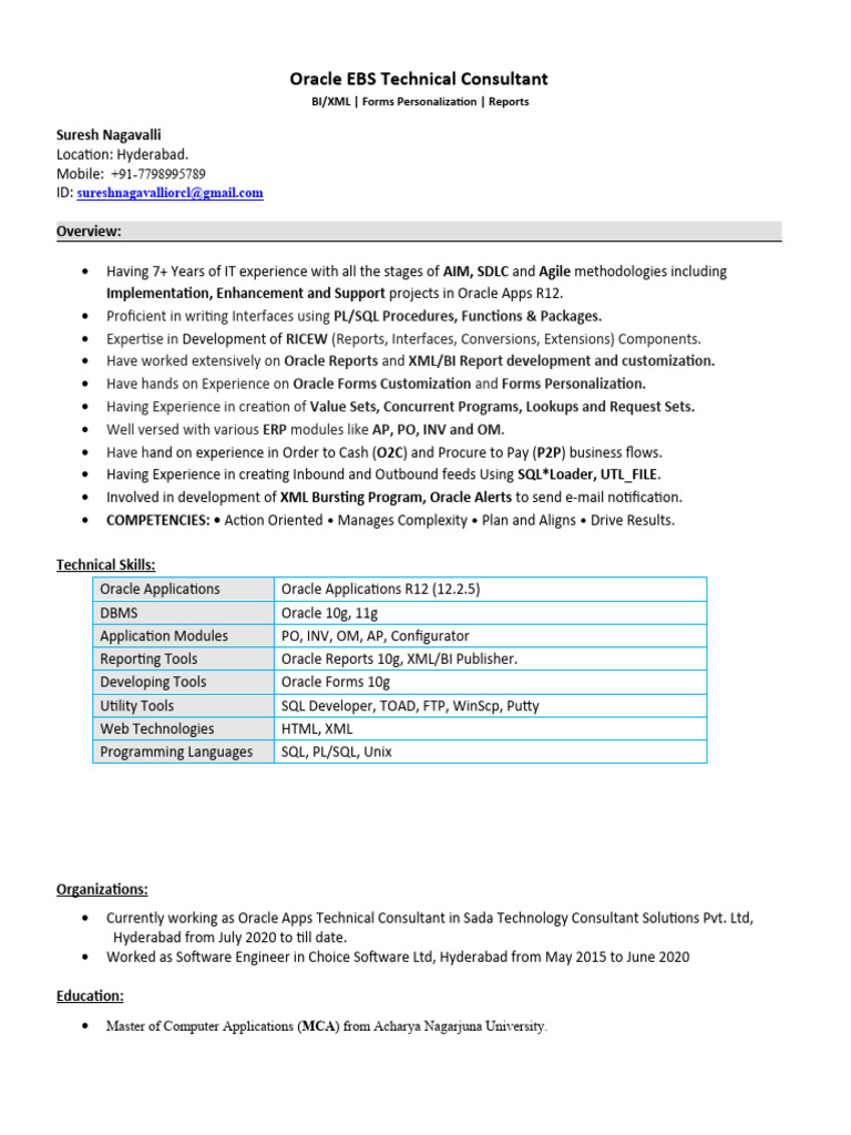 Suresh Nagavali Oracle EBS Technical Consultant | PDF | Pl/Sql | Data Management