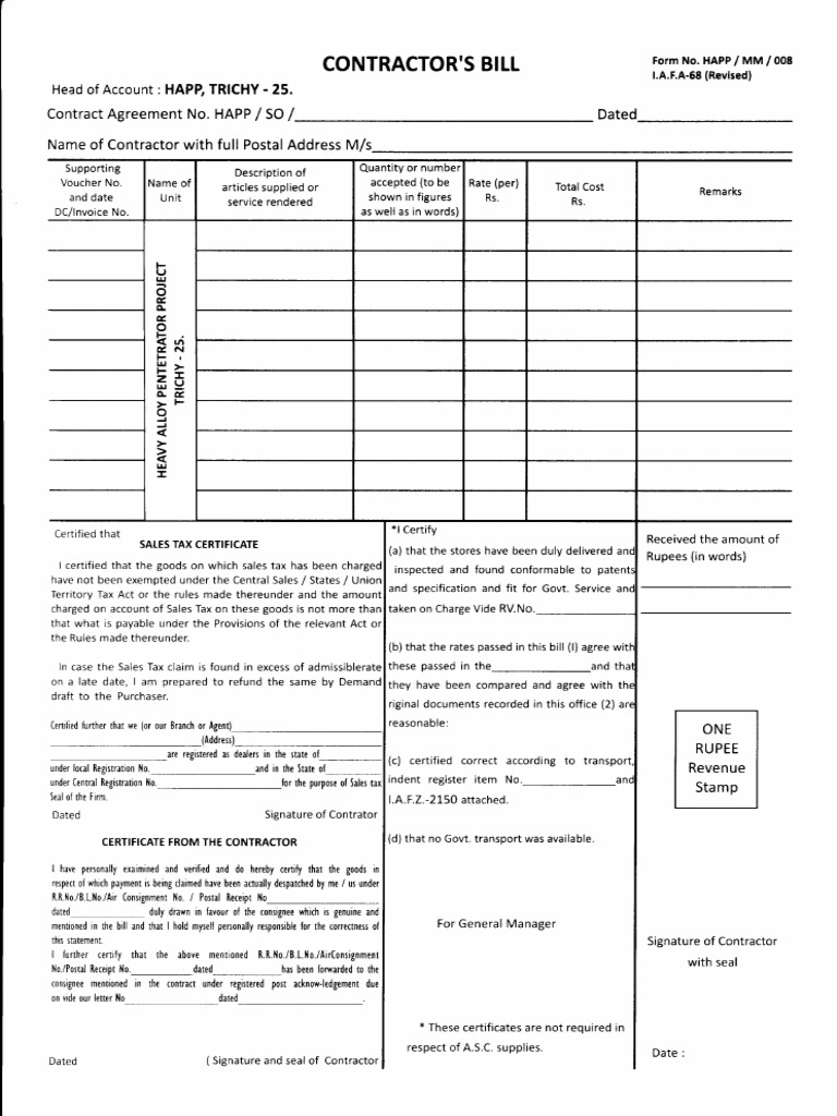 Contractor Bill Form | PDF