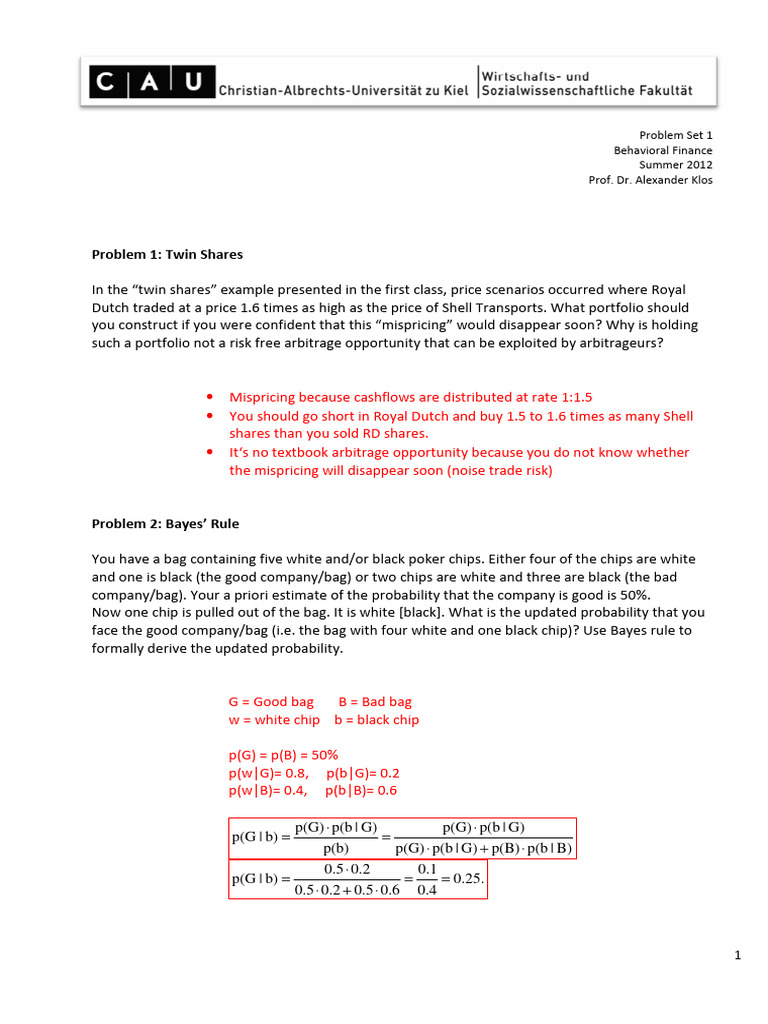 Behavioral Finance Problem Set Analysis | PDF | Arbitrage