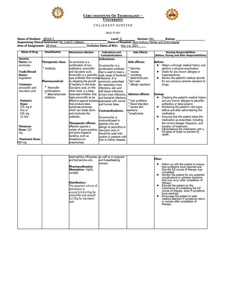 DRUG-STUDY (Co-Amoxiclav) | PDF