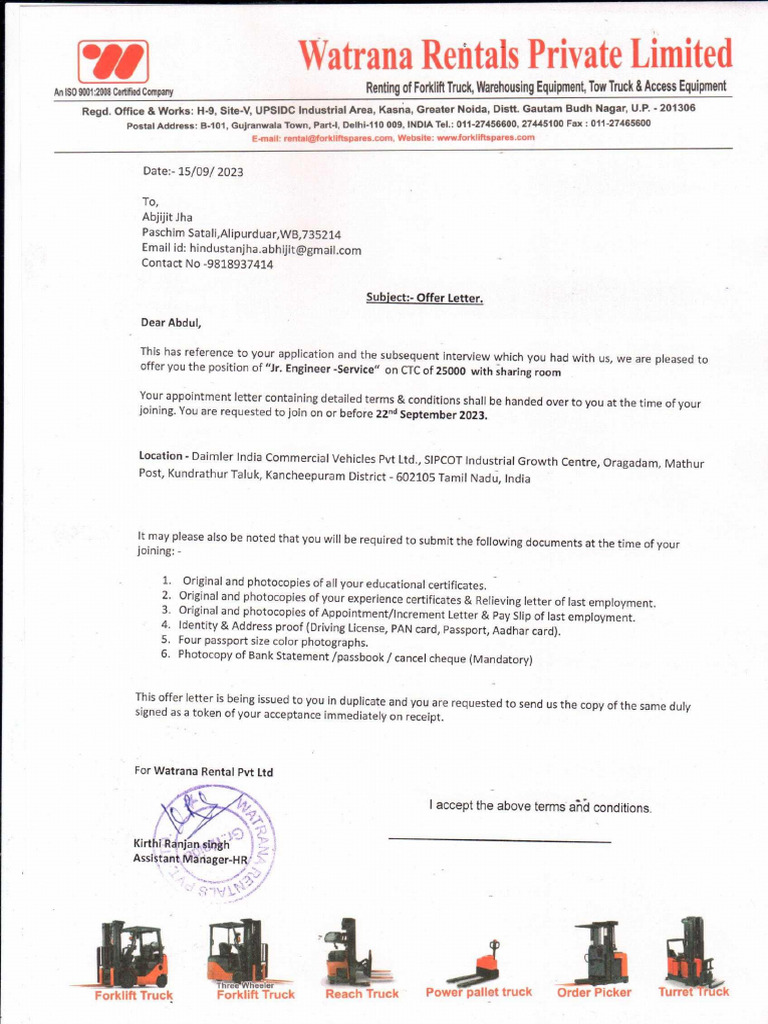 Abhijit Jha Offer Letter | PDF