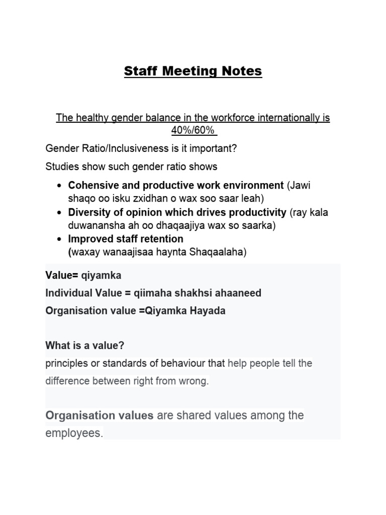Staff Meeting Notes | PDF Staff Meeting Notes | PDF