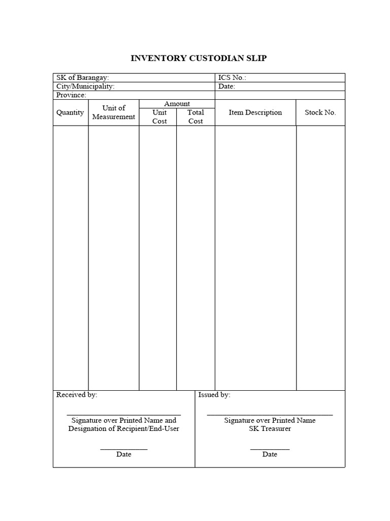 Invetory Custodian Slip | PDF | Inventory | Economies