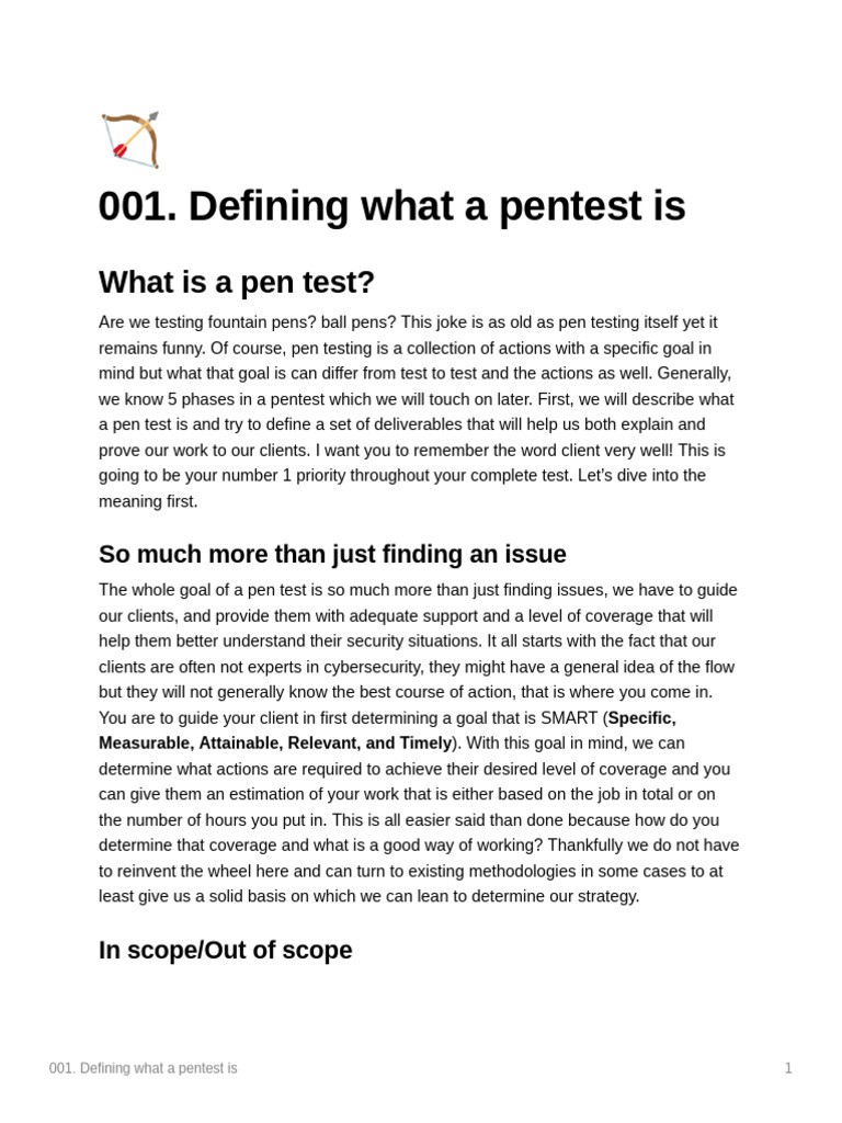 001 1 Defining What A Pentest Is Pdf Penetration Test Goal