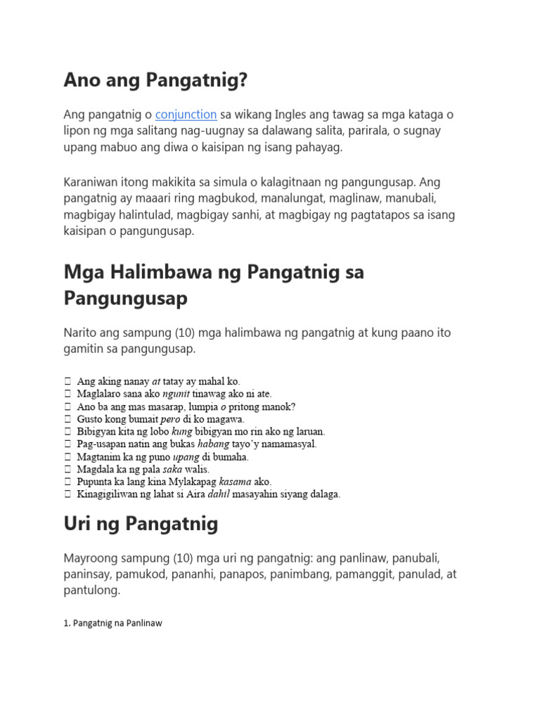 Ano Ang Pangatnig | PDF