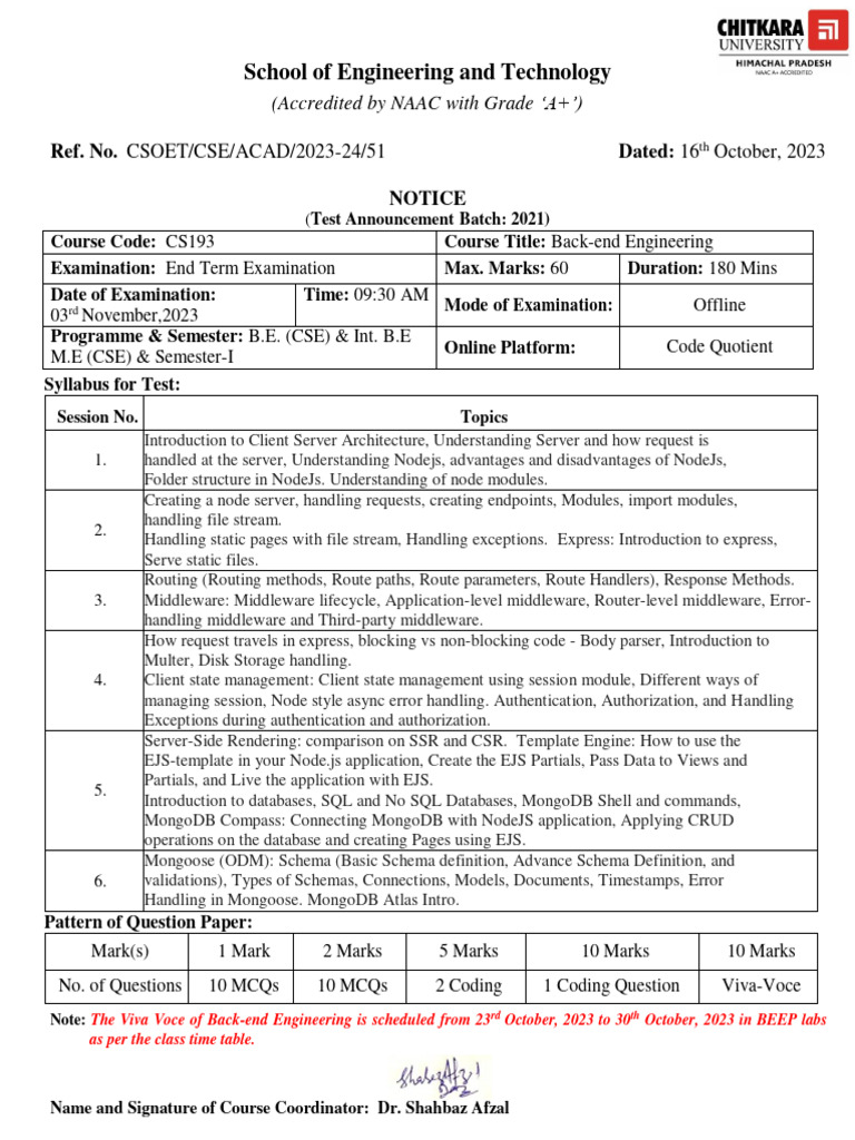 Back-end Engineering Exam Notice | PDF | Computers | Technology & Engineering