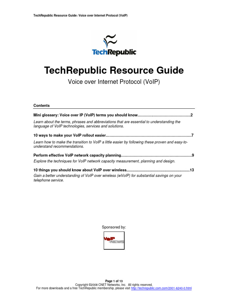 TechRepublic Resource Guide - Voice Over Internet Protocol (VoIP) | PDF TechRepublic Resource Guide - Voice Over Internet Protocol (VoIP) | PDF