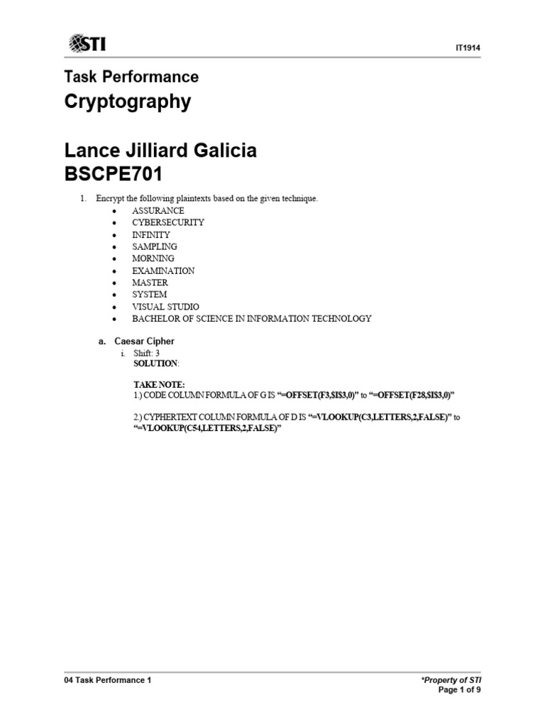 04 Task Performance 1 | PDF | Cipher | Cryptography