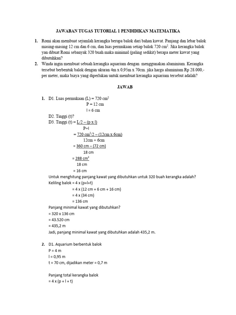 Jawaban Tugas Tutorial 1 Pendidikan Matematika | PDF | Teknologi & Rekayasa