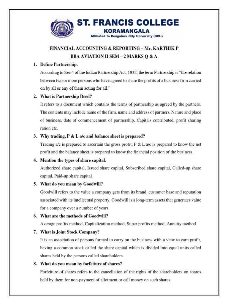 FAR 2 Marks Questions and Answers | PDF | Financial Statement | Balance ...
