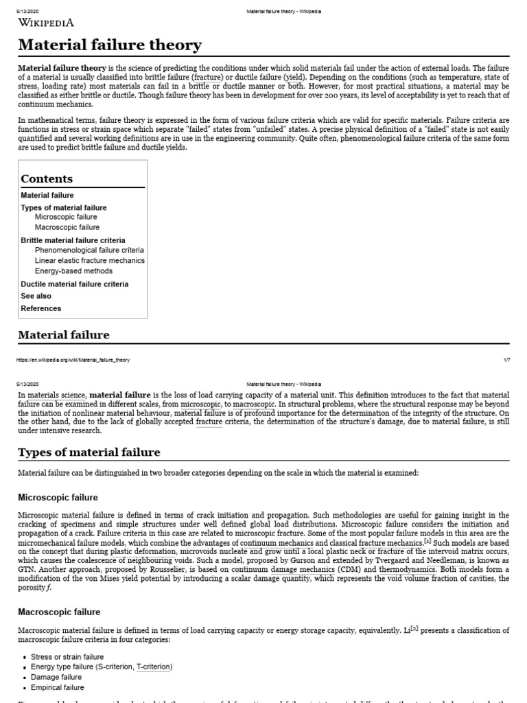 Material Failure Theory - Wikipedia | PDF | Fracture Mechanics | Fracture