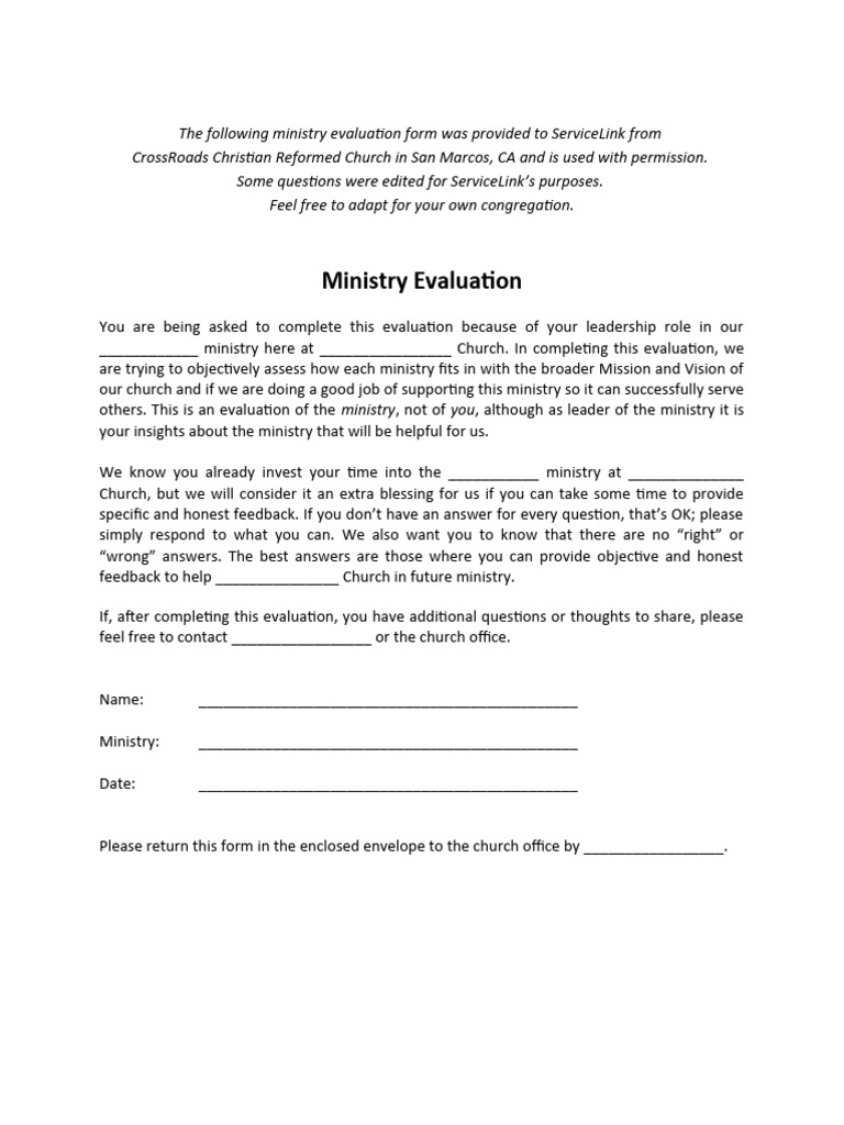 Ministry Evaluation Form | PDF | Cognitive Science | Cognition