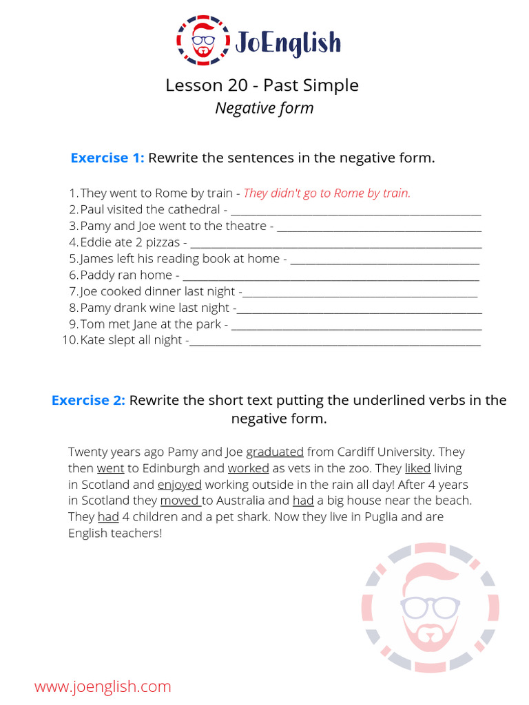 Lesson 20 Past Simple Negative Form | PDF