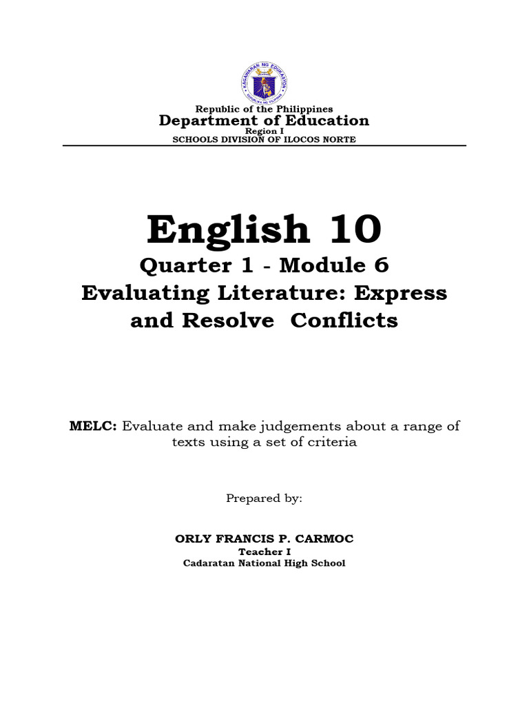 English 10 Q1 MELC 6 SDOIN Cadaratan NHS | PDF | Learning | Thought