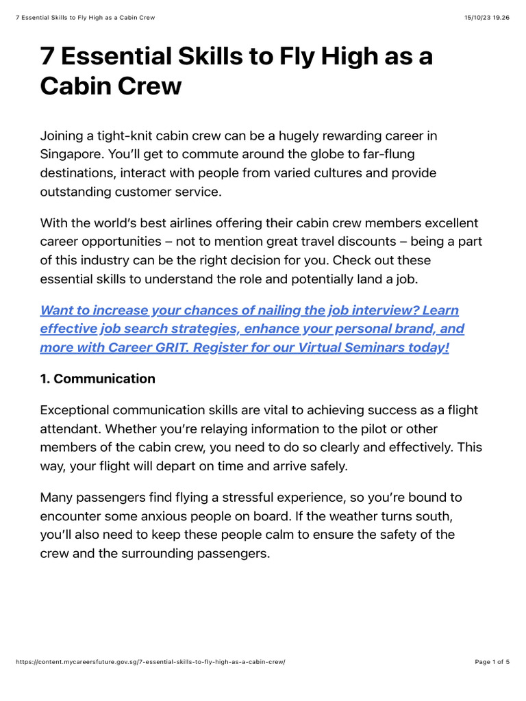 7 Essential Skills To Fly High As A Cabin Crew | PDF | Flight Attendant ...