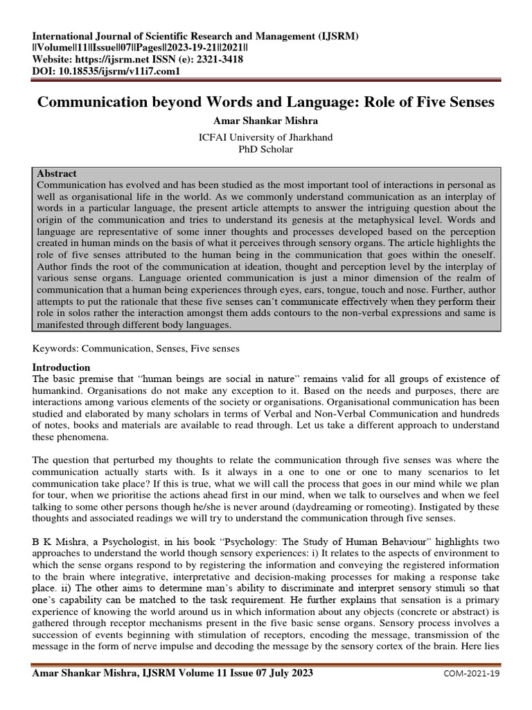 Communication Beyond Words and Language Role of Five Senses | PDF ...