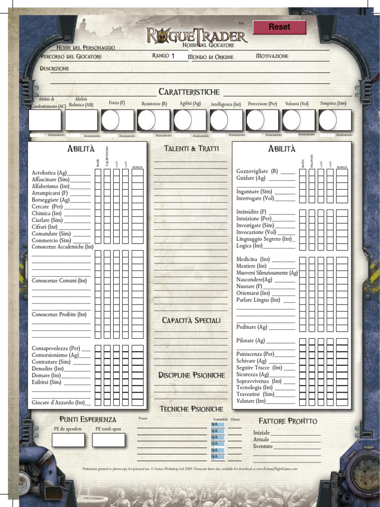 Rogue Trader Scheda Editabile | PDF