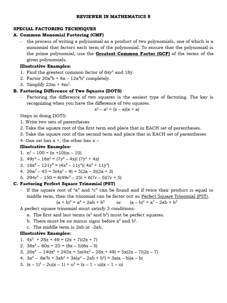Reviewer in Mathematics 1st Quarter | PDF | Quadratic Equation | Equations