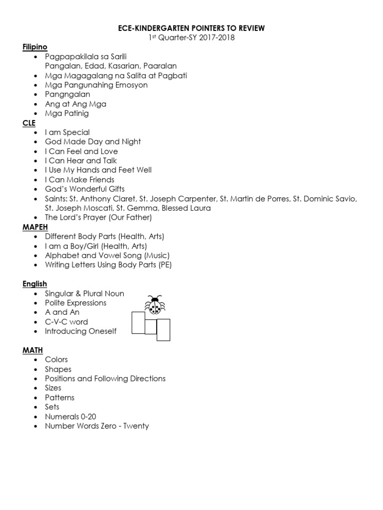 Pointers To Review Kinder | PDF | Language Arts & Discipline | Foreign Language Studies