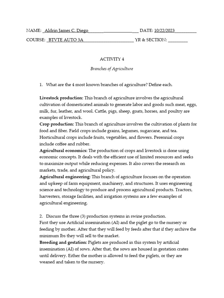 Overview of Agriculture Branches | PDF