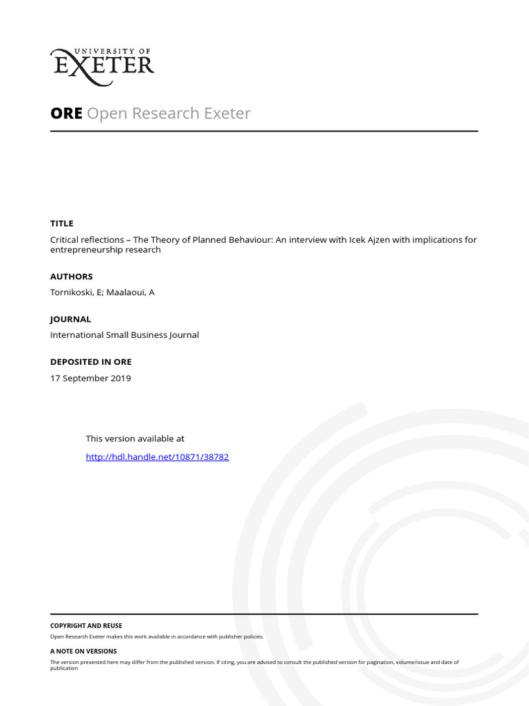 Tornikoski & Maalaoui (2019) Discussion With I Ajzen - ISBJ | PDF