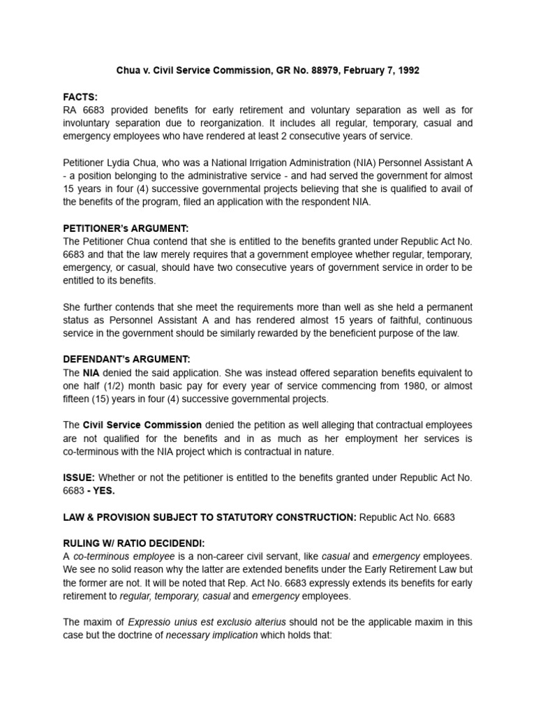 Chua v. Civil Service Commission | PDF | Statutory Interpretation ...