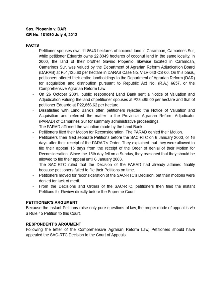 Plopenio v. DAR Digest | PDF | Appeal | Supreme Court Of The United States