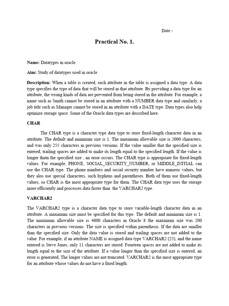 Datatypes In Oracle Pdf String Computer Science Data Type