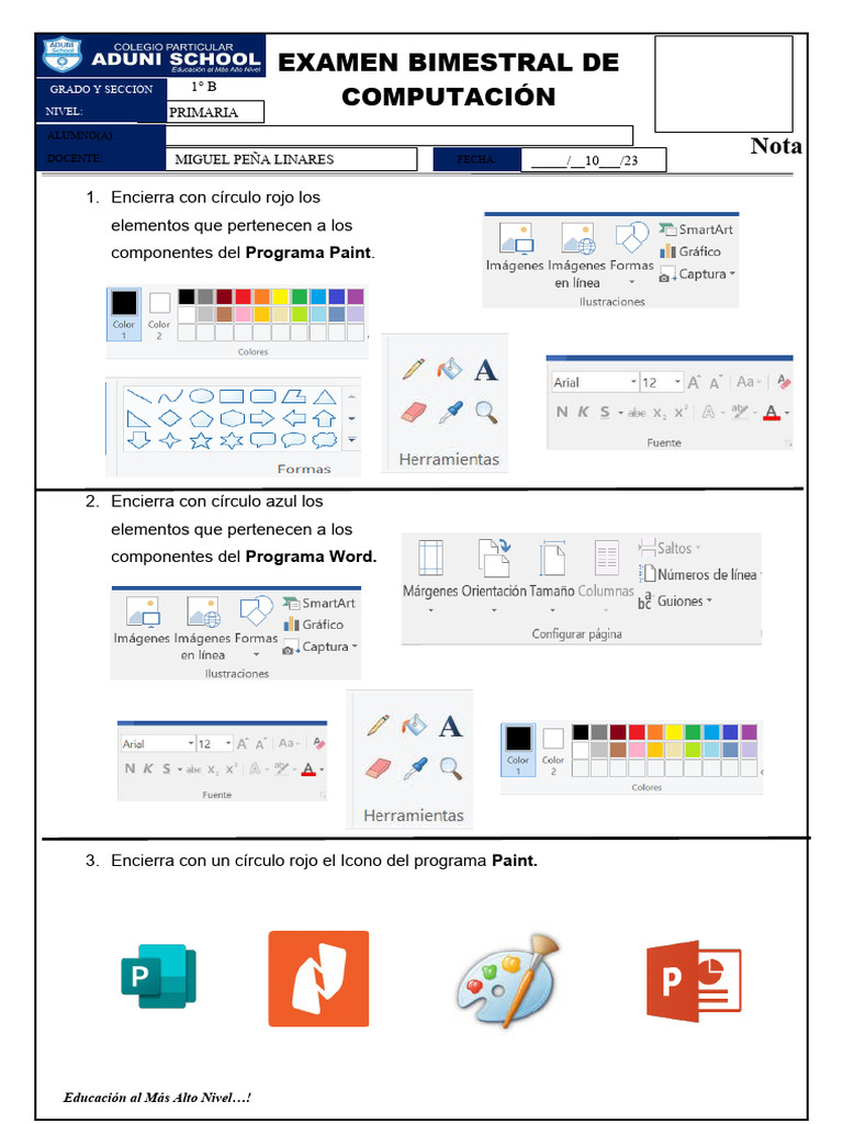 Examen Bimestral de Computación 1° B | PDF