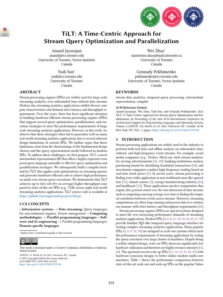 Tilt: A Time-Centric Approach For Stream Query Optimization and Parallelization | PDF | Parallel ...