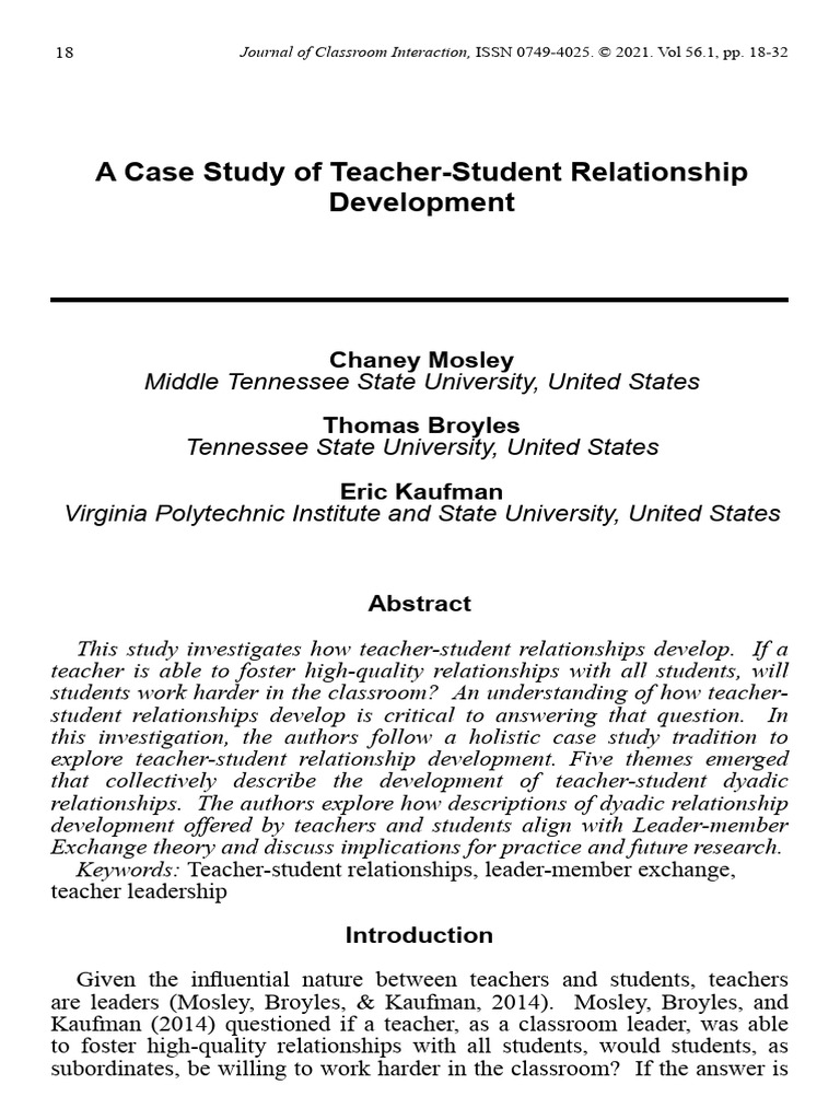 A Case Study of Teacher-Student Relationship Development | PDF | Teachers | Qualitative Research