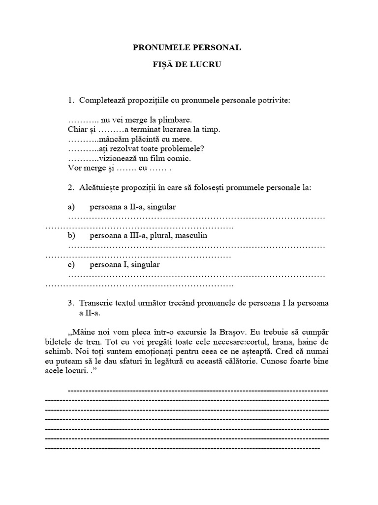 Fisa de Lucru Pronumele Personal | PDF
