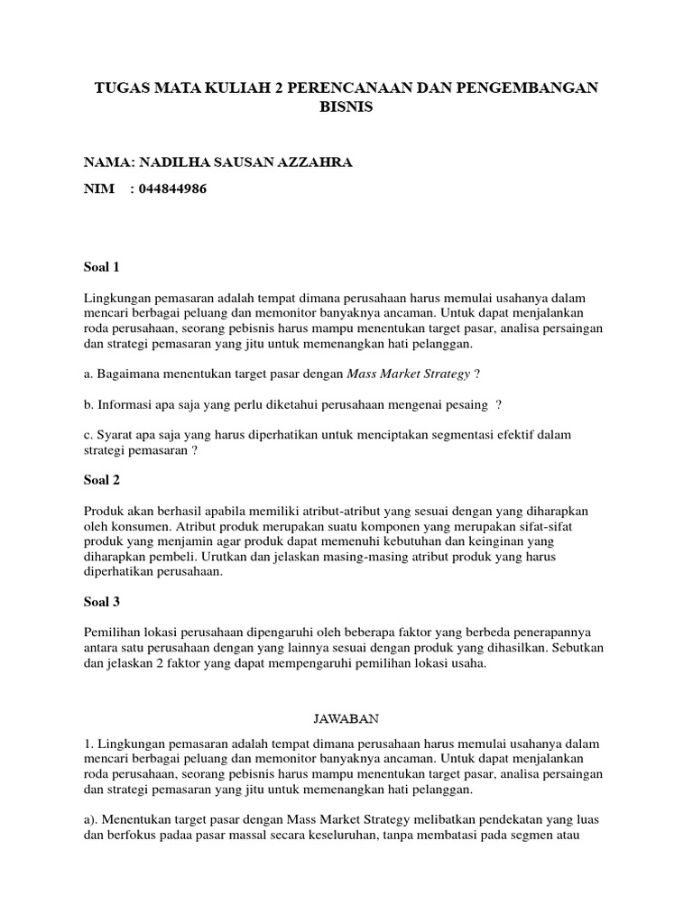 Tugas 2 Perencanaan Dan Pengembangan Bisnis | PDF | Karier & Perkembangan