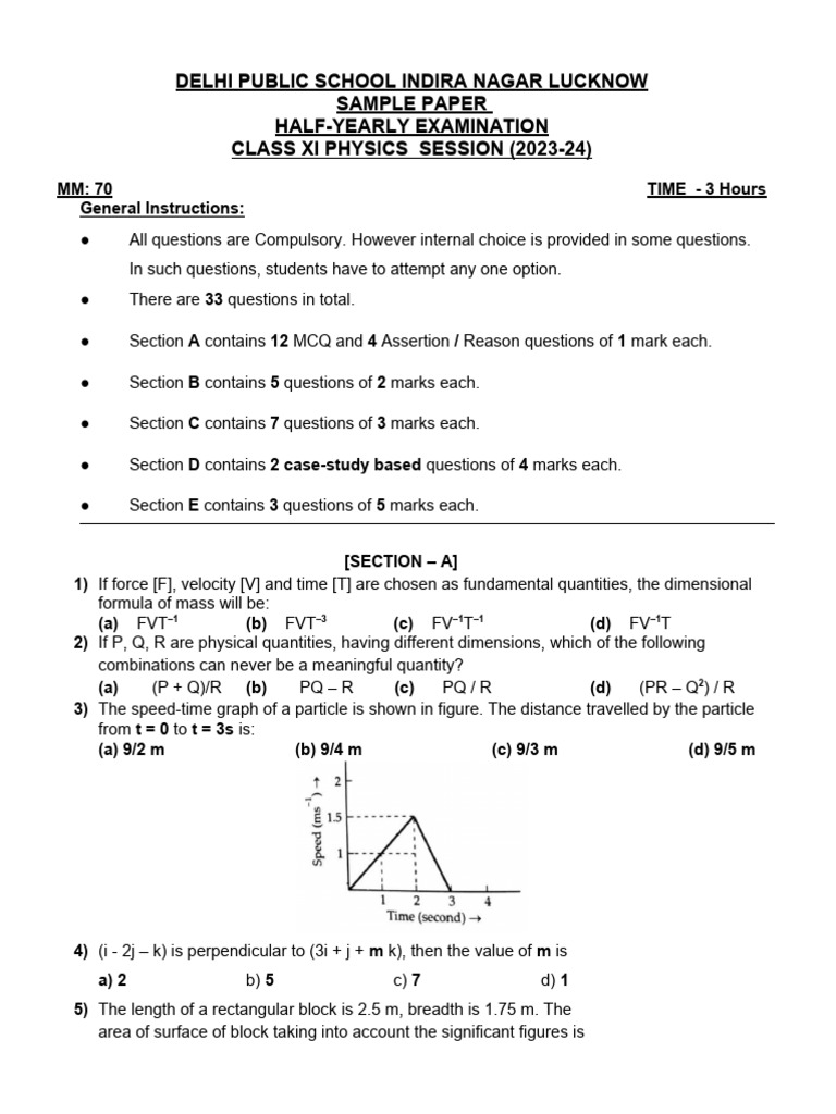 11_PHY_SAMPLE PAPER_HALF YEARLY-SET A | PDF | Rotation Around A Fixed Axis | Torque