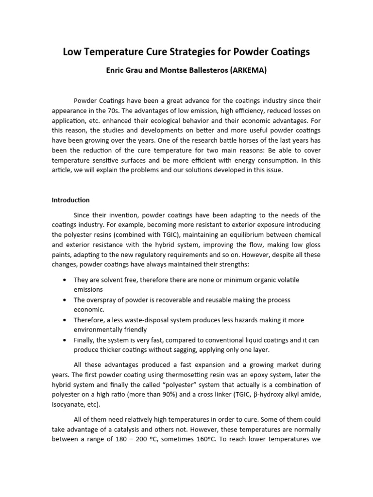 Low Temperature Cure Strategies For Powder Coatings - India | PDF ...