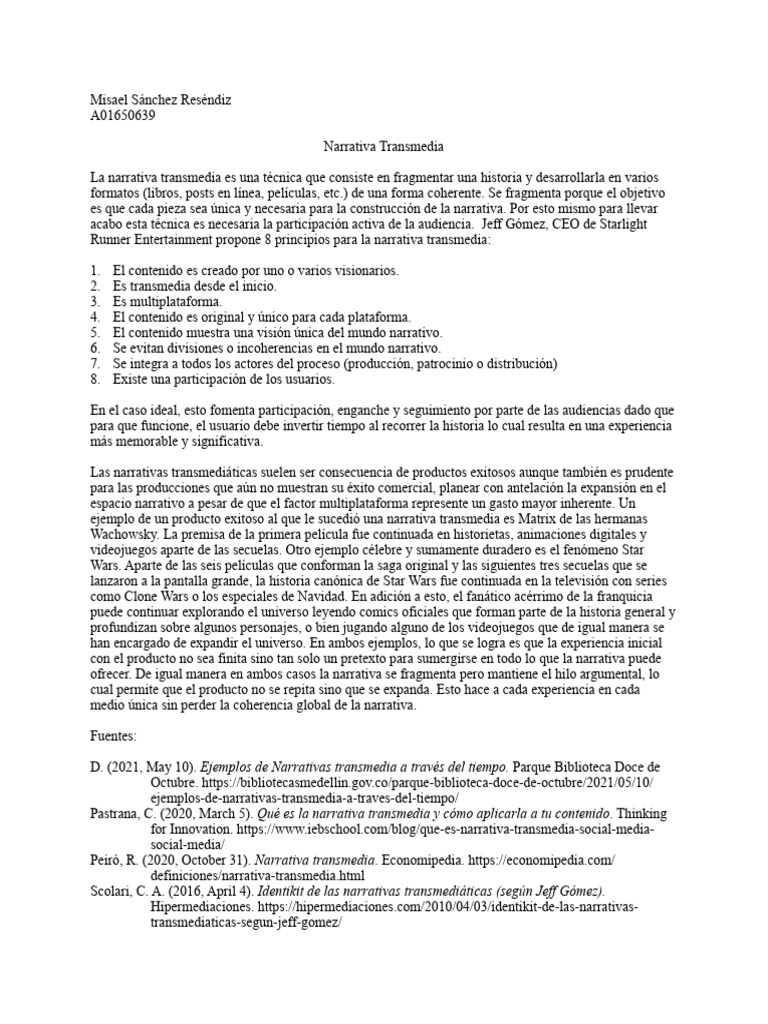 Narrativa Transmedia | PDF