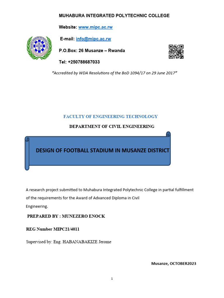 Design of Musanze Football Stadium | PDF