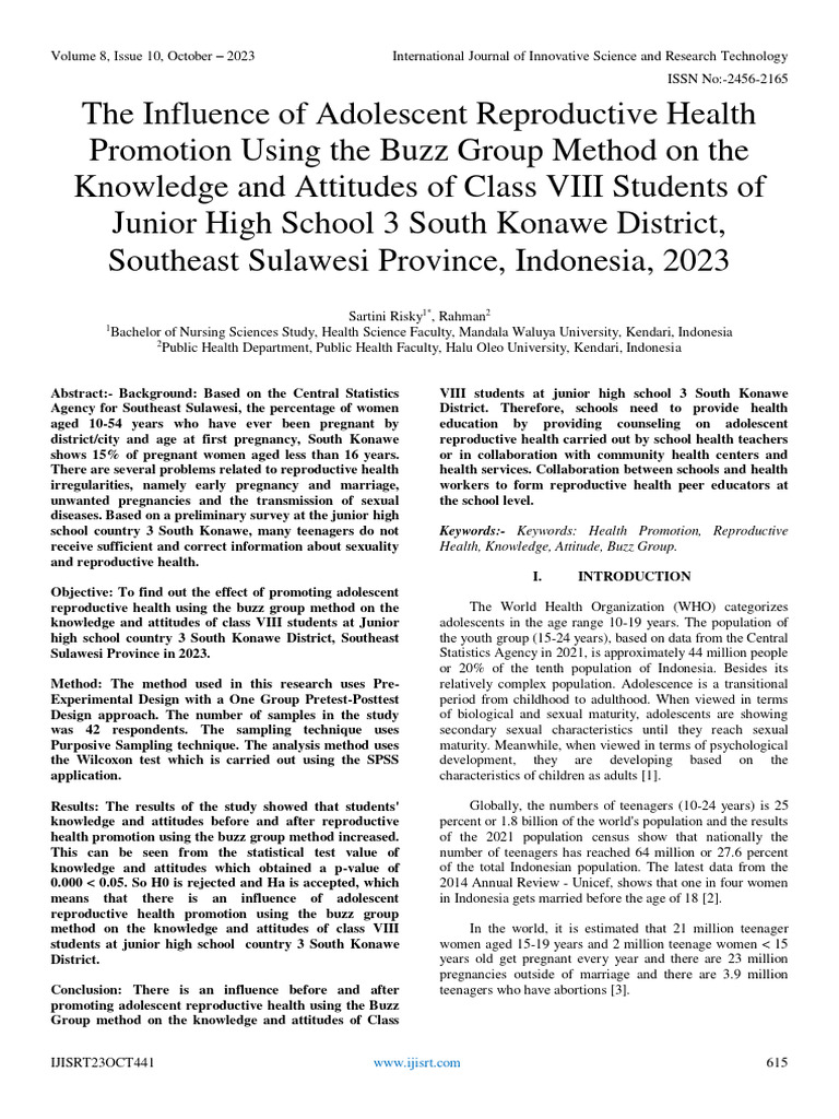 Keywords:-Keywords: Health Promotion, Reproductive: Health, Knowledge ...