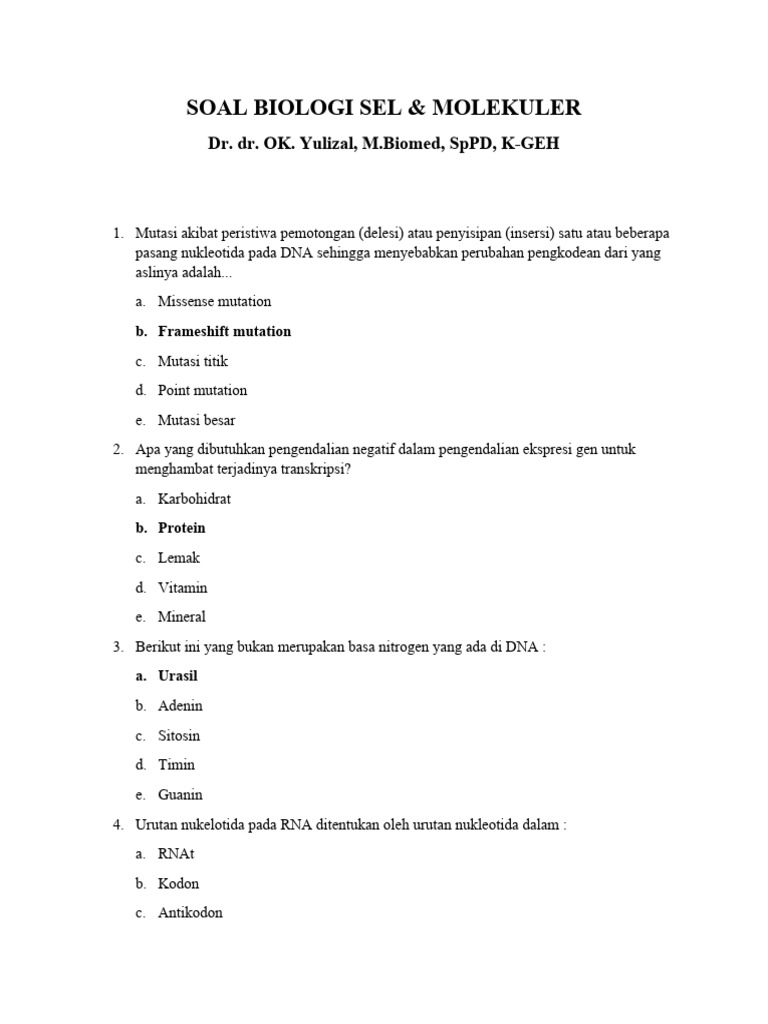 Soal Biologi Sel | PDF