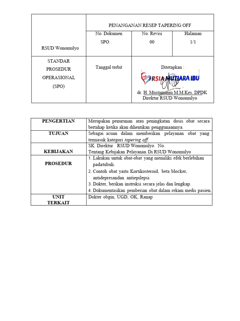 Spo Penanganan Resep Tapering | PDF