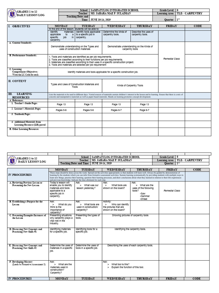 Tle 8 Carpentry | PDF
